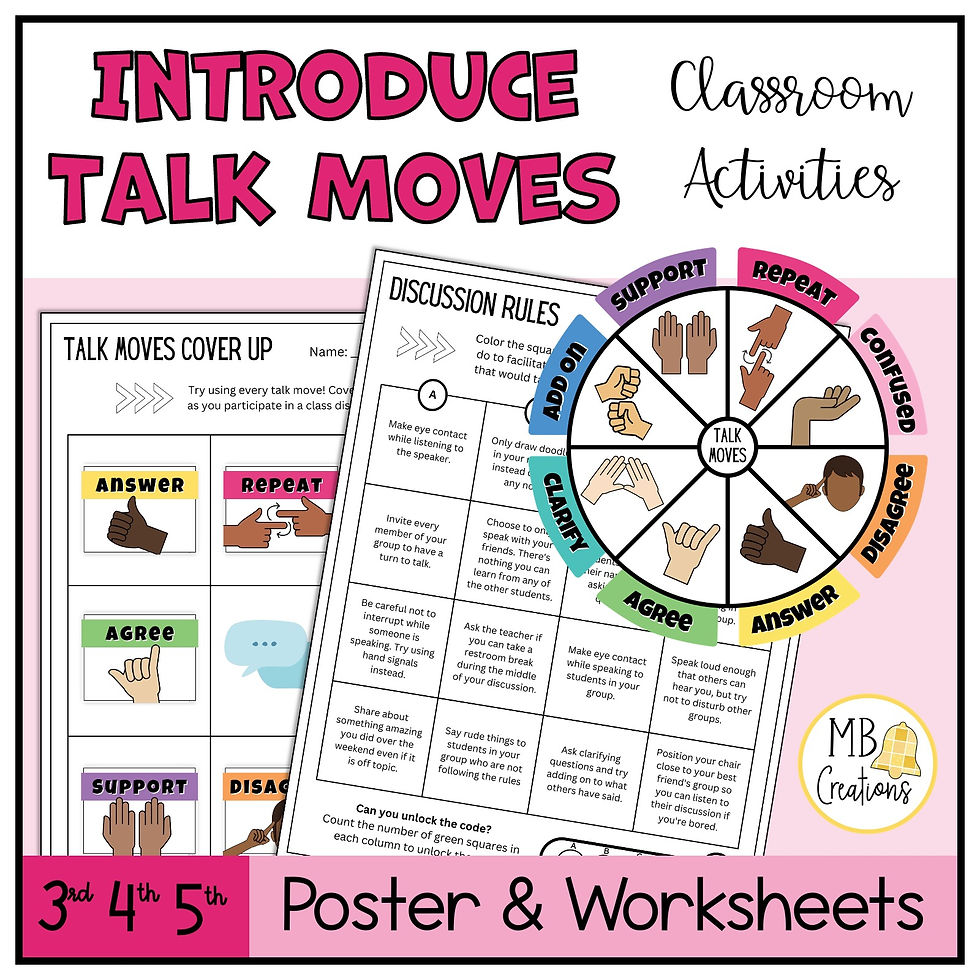 Accountable Talk Moves Activities, Worksheets, Poster | MB Creations