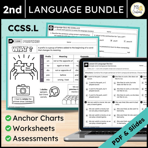 2nd Grade Ready Language Handbook Worksheets & Slides Yearlong ...