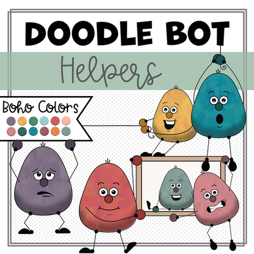 Doodle Bots Clip Art: Helpers Boho Colors | MB Creations