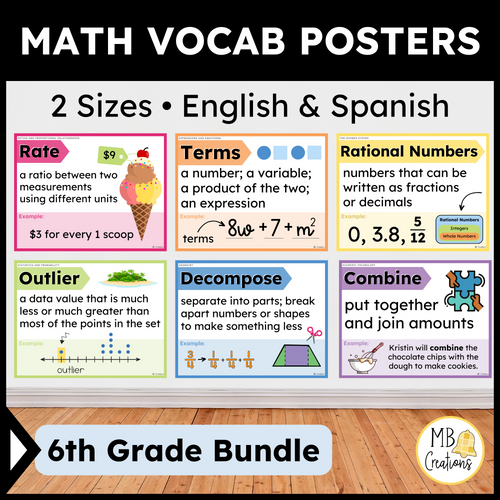 6th Grade Math Word Wall Posters English Spanish CCSS Vocabulary ...