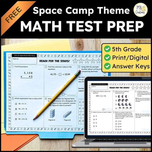 5th Grade Math State Test Prep End of the Year Review Space Camp Theme ...