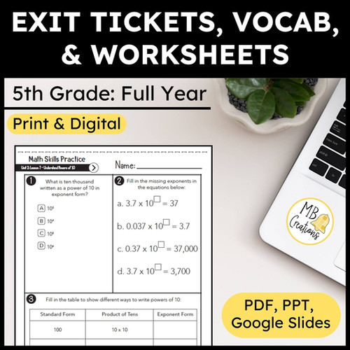 5th Grade iReady Math YEARLONG BUNDLE - Exit Tickets, Worksheets ...
