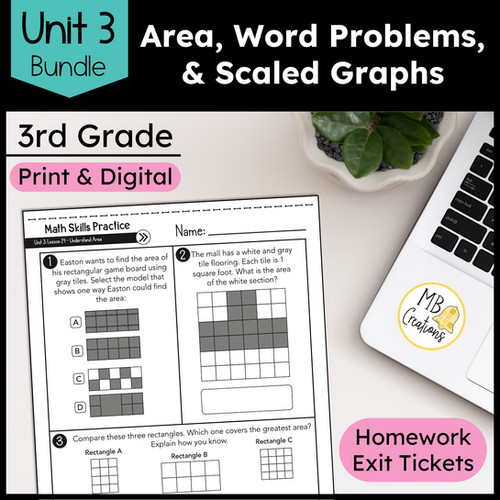 Area, Word Problems, Scaled Graphs Practice -iReady Math 3rd Grade Unit ...