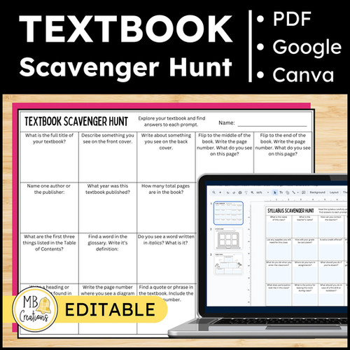 Textbook Scavenger Hunt Ready to Use Google Slides and PDF or Editable ...