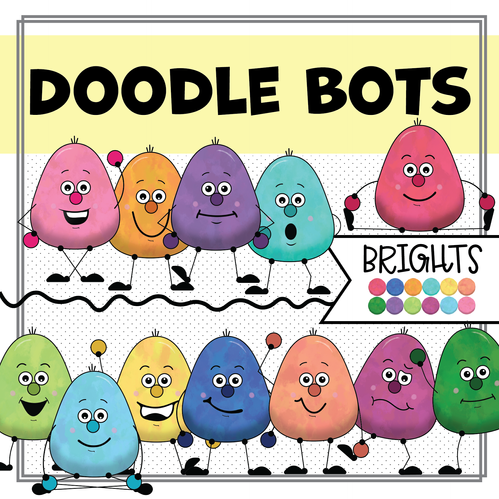 Doodle Bots Clip Art: Bright Colors | MB Creations