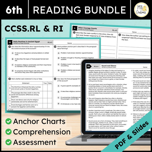 6th Grade Ready Reading Worksheets and Slides Yearlong Language Arts ...