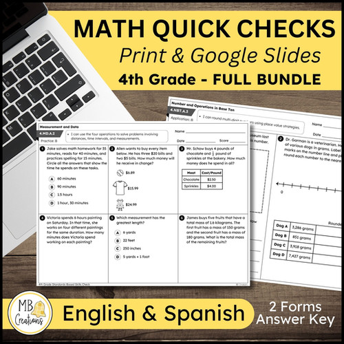 4th Grade Math Skills Assessments: Common Core Standards-Based Quick ...