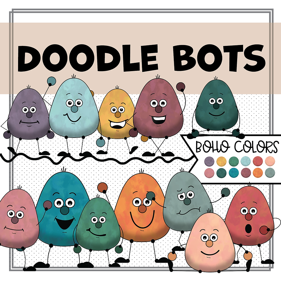 Doodle Bots Clip Art: Boho Colors | MB Creations