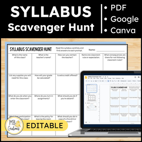 Syllabus Scavenger Hunt Ready to Use Google Slides and PDF or Editable ...