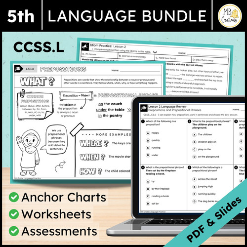 5th Grade Ready Language Handbook Worksheets & Slides Yearlong ...