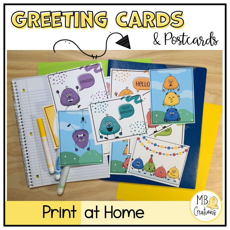 Printable Greeting Cards and Postcards Doodle Bots | MB Creations