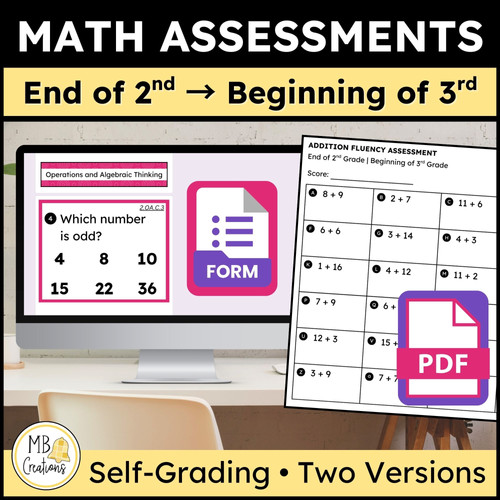 3rd Grade Beginning of the Year Math Review Self-Grading End of 2nd ...