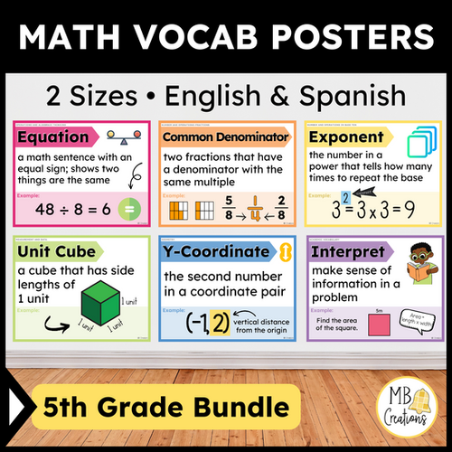 5th Grade iReady Math English/Spanish Word Wall Posters - CCSS ...