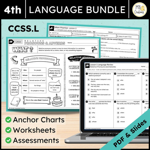 4th Grade Ready Language Handbook Worksheets & Slides Yearlong ...
