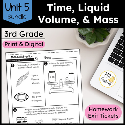 Time, Liquid Volume, and Mass Worksheets - iReady Math 3rd Grade Unit 5 ...