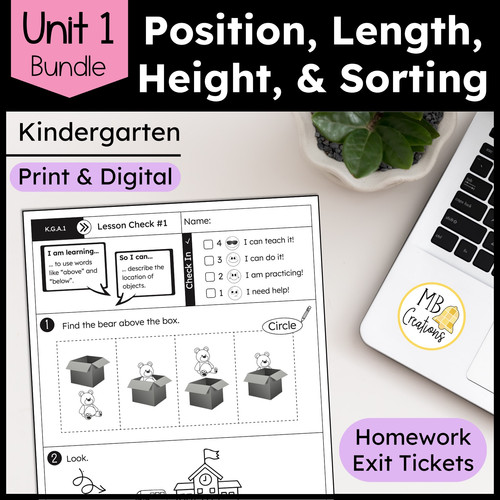 Position, Length, Height, and Sorting - iReady Math - Kindergarten Unit ...