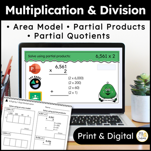 Box Method Multiplication 2 by 2 Area Model Worksheets Partial Quotient ...