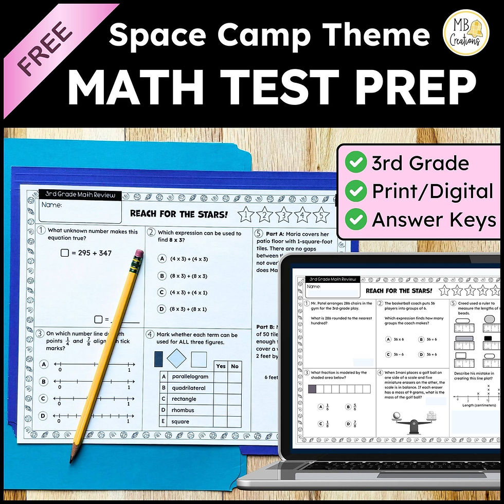 3rd Grade Math State Test Prep End of the Year Review Space Camp Theme ...