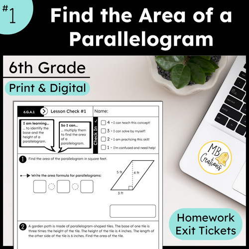 Area of a Parallelogram Worksheets/Exit Tickets - FREE iReady Math 6th ...