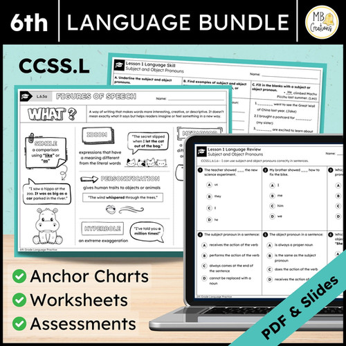 6th Grade Ready Language Handbook Worksheets & Slides Yearlong ...