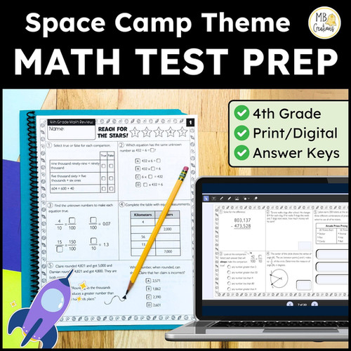 4th Grade Math Test Prep - State Testing - End of Year Review - Space ...