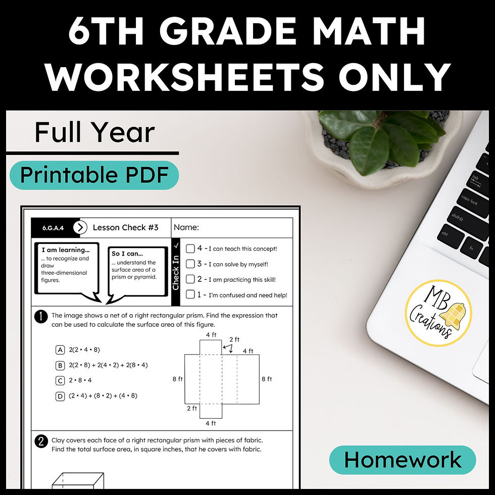 6th Grade iReady Math Supplemental Worksheets Only | MB Creations
