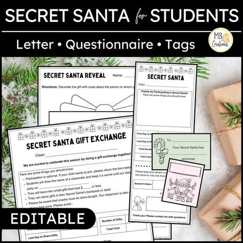 Secret Santa Questionnaire for Student Gift Exchange Editable Secret ...