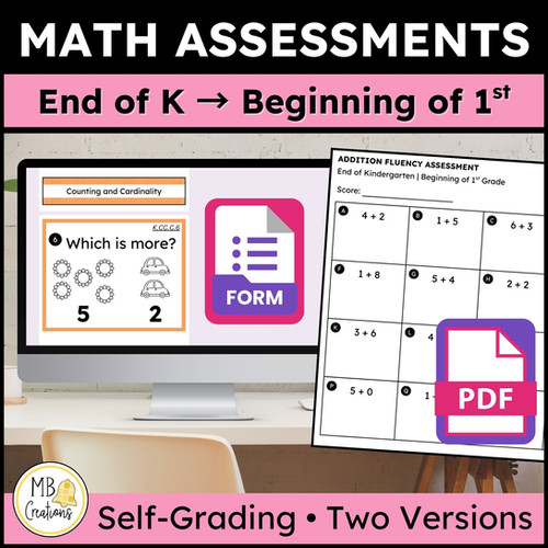 Beginning of the Year 1st Grade Math Assessment Self-Grading ...