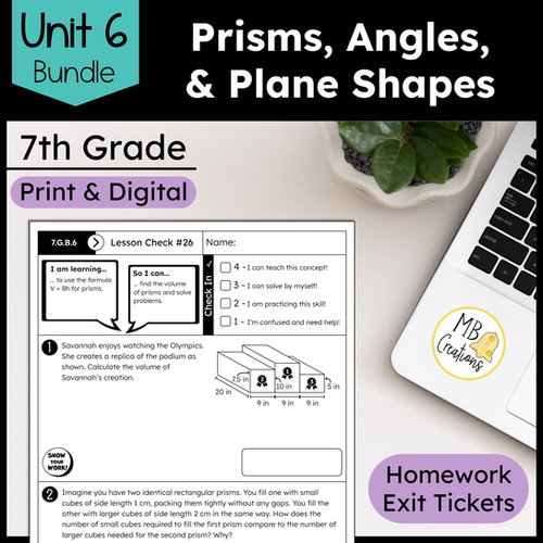 7th Grade Prisms, Angles, Plane Shapes Worksheet/Exit Ticket -iReady ...