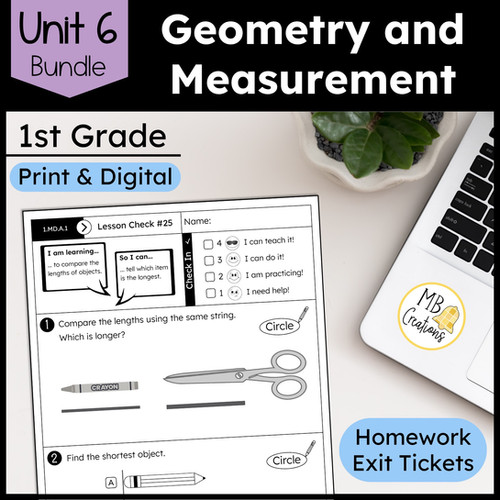 Geometry, Measurement, Length, Time, Money - iReady Math 1st Grade Unit ...