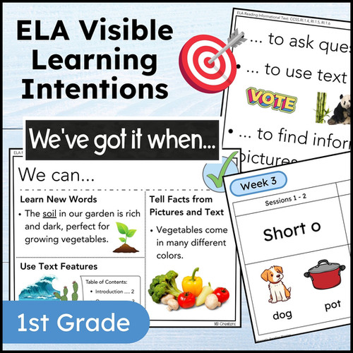 1st Grade Visible Learning & ELA Targets Focus Wall for iReady Magnetic ...
