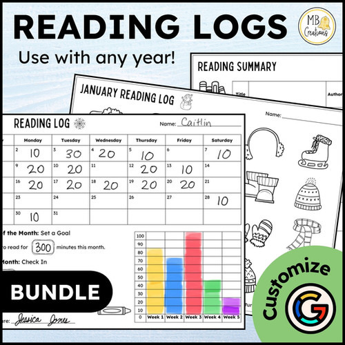 Yearlong Monthly Reading Logs - Reading Log with Parent Signature and ...