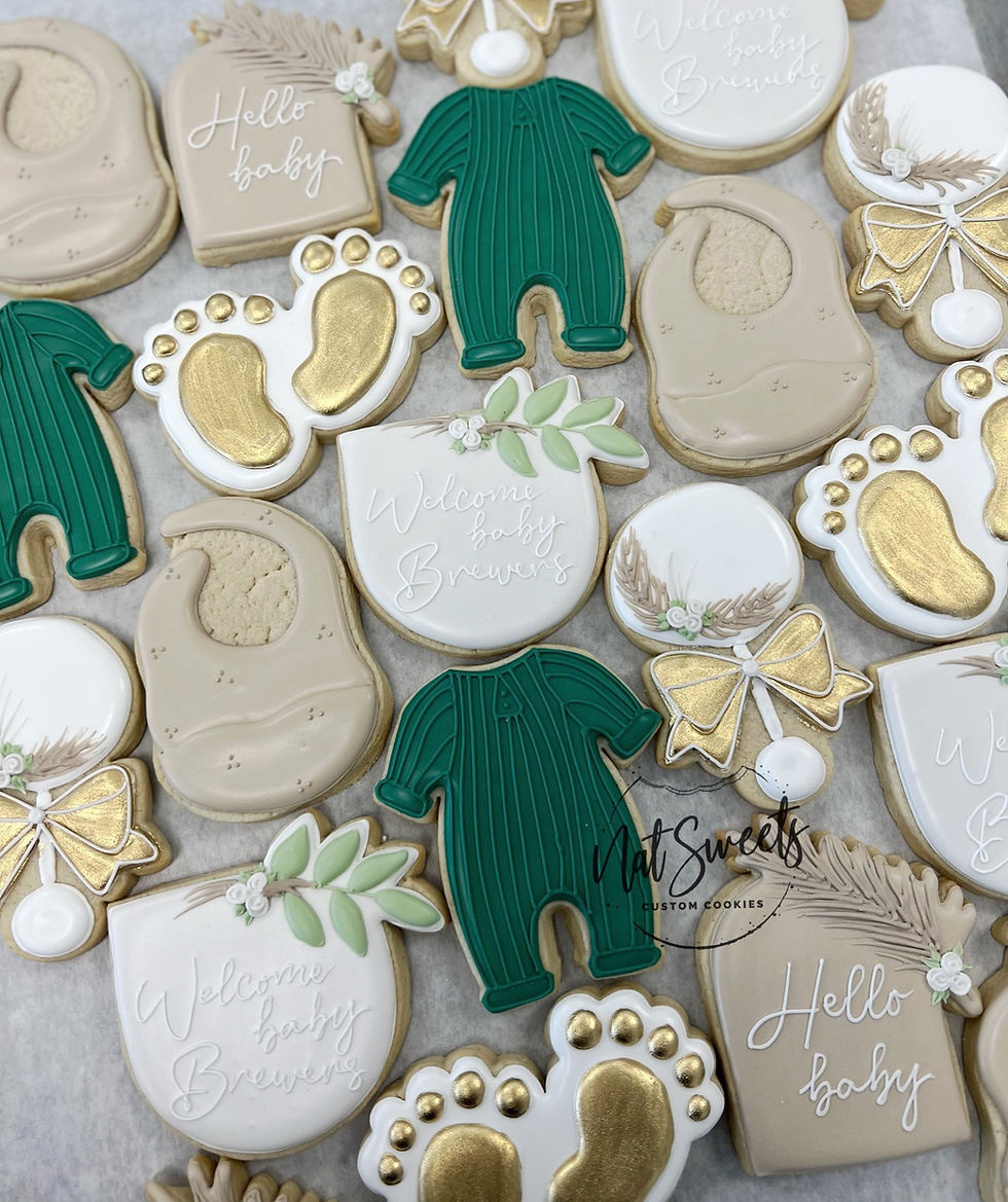 Emerald Green & Tan Baby Shower | natsweets-cookies