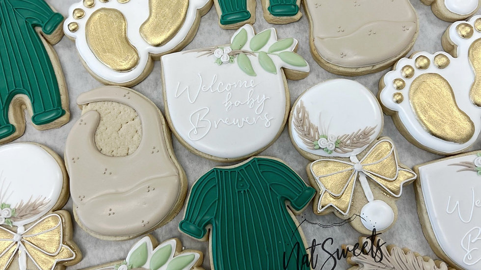 Emerald Green & Tan Baby Shower | natsweets-cookies