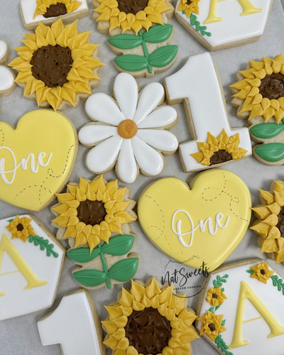 🌻 Sunflower First Birthday- 2 Dozen | natsweets-cookies