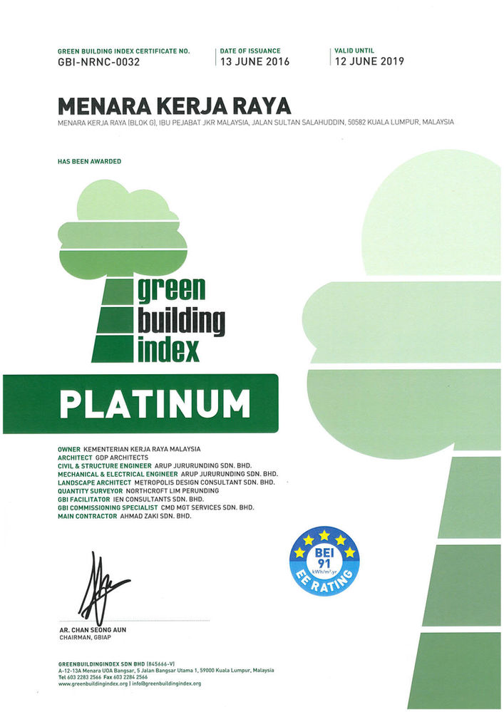 MENARA KERJA RAYA (formerly known as KKR2) awarded GBI Platinum Final ...