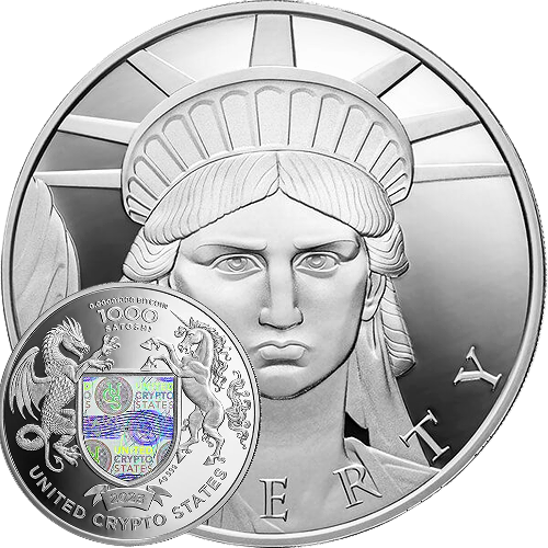 STATUE OF LIBERTY Cryptocurrency 1 Oz Silver Coin 1000 Satoshi United ...