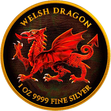 2022 1oz $2 NZD Niue Welsh Dragon Gold Gilded Colorized Silver Coin ...