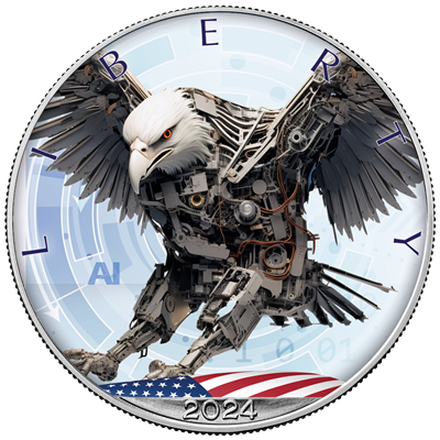 CYBER EAGLE Artificial Intelligence 1 Oz Silver Coin 1$ Usa 2024 | Gold ...