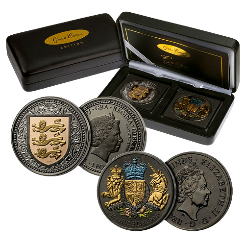Royal Arms England Golden Enigma Set 2 x 1 oz .999 Silver Black ...