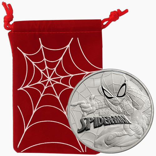 SPIDER-MAN MARVEL SERIES 2017 1 oz Silver Coin Original Spiderman Pouch ...