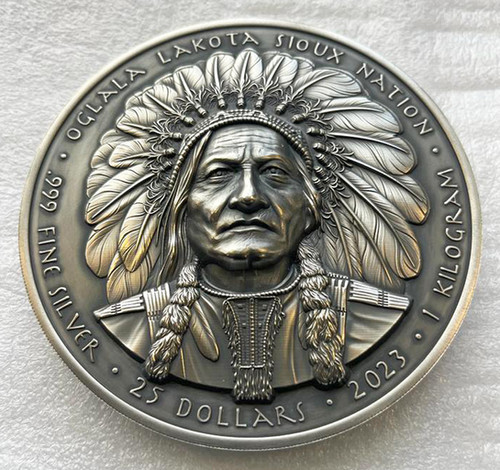 SITTING BULL Indian Chief 1 Kg Kilo Silver Coin 25$ Sioux Nation 2023 ...
