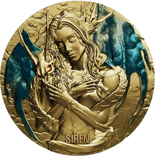 SIREN Seduction of the Sea Gold Glided 2oz Silver Coin 2000 Francs ...