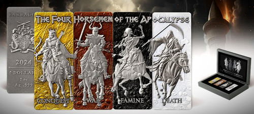 FOUR HORSEMEN OF THE APOCALYPSE Set 4x1 Oz Silver Coins 5$ Barbados ...