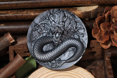 NINE DRAGON: ANCESTRAL DRAGON Obsidian Black 5 Oz Silver Coin 18888 F ...