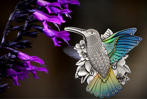 Hummingbird Metallic Color with Crystal 1/2 Kilogram Silver Coin ...