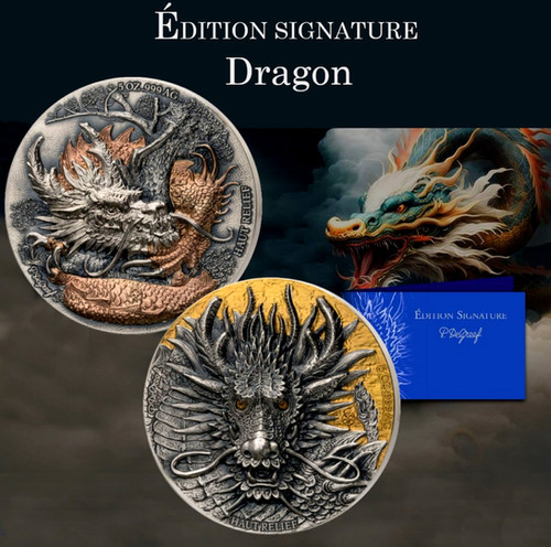 2024 DRAGON SIGNATURE EDITION 2 X 5 Oz Silver High Relief Ivory Coast ...