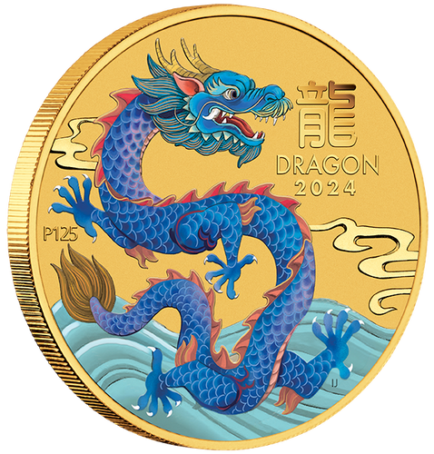 2024 Australia Lunar Dragon BU Colorized 1/10 oz Gold Coin in Capsule ...