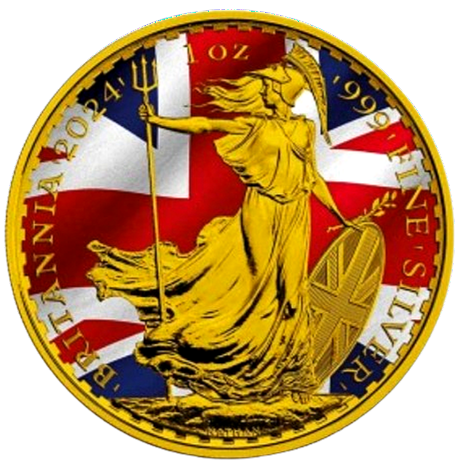 2024 1 oz Britannia UK Flag 24k Gold Gilded Colorized Silver Coin ...