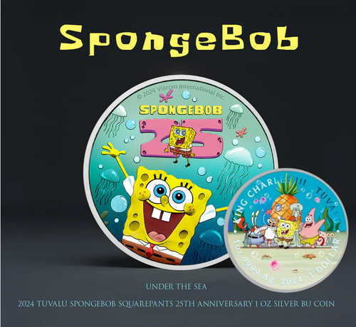 Perth Mint 25th Anniversary SpongeBob Squarepants .999 silver $1 Tuvalu ...